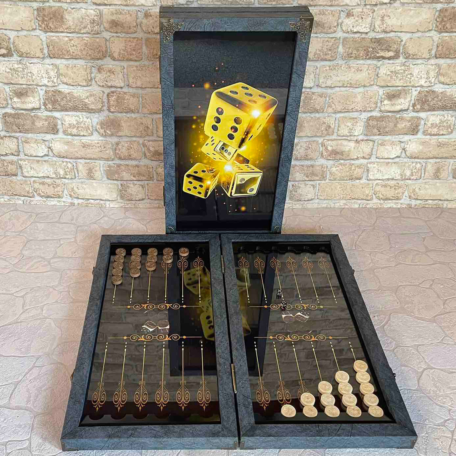 Нарды деревянные большие "Огненные Зарики", размер 60 на 60 см, из натурального дерева, игровое поле под стеклом