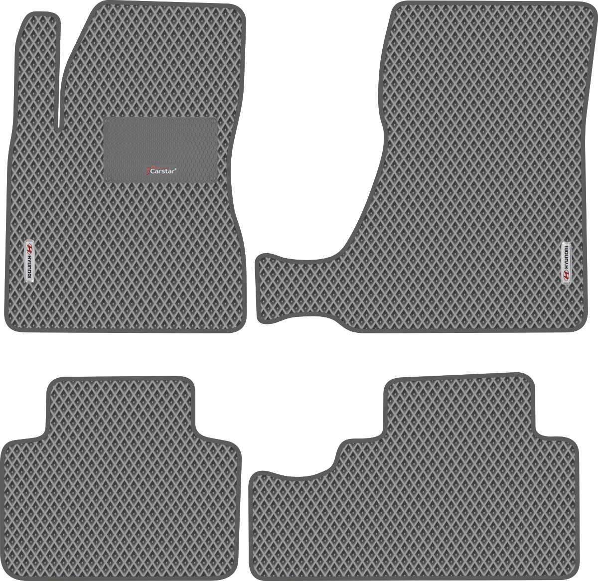 Автомобильные коврики EVA для Hyundai Tucson I (2004-2010), с каучуковым подпятником и 2 эмблемами Hyundai, серые с серым кантом, ячейка - ромб