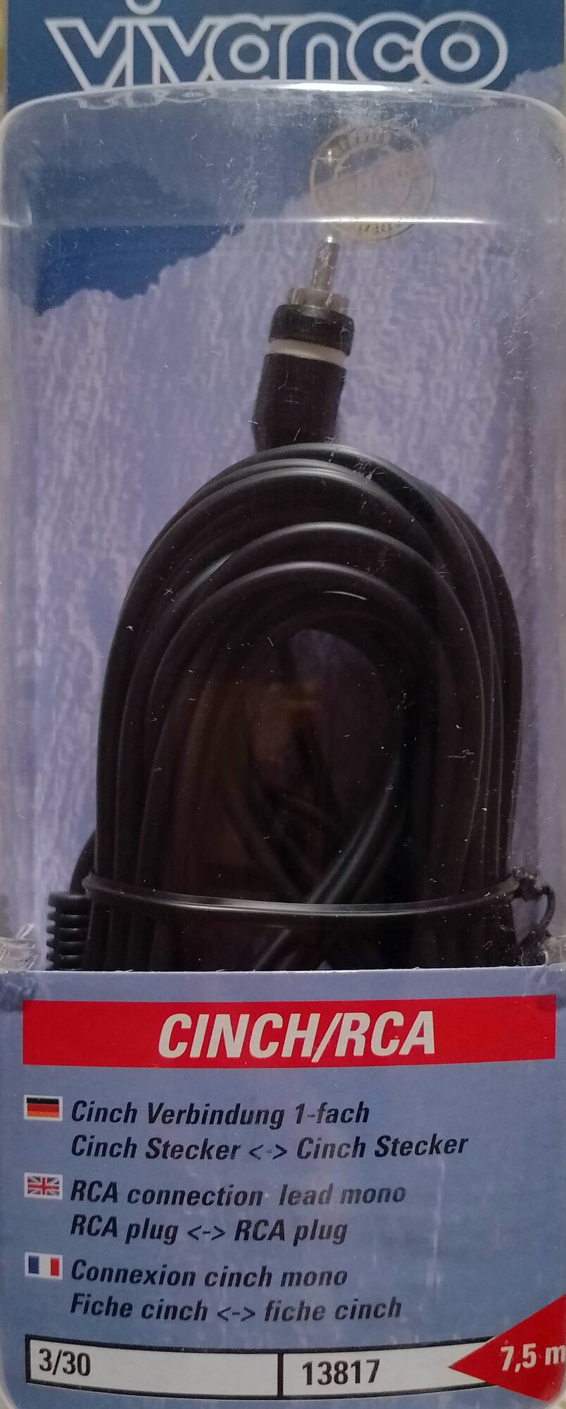 Аудио кабель Vivanco Cinch/RCA 3/30, длина 7,5 метров