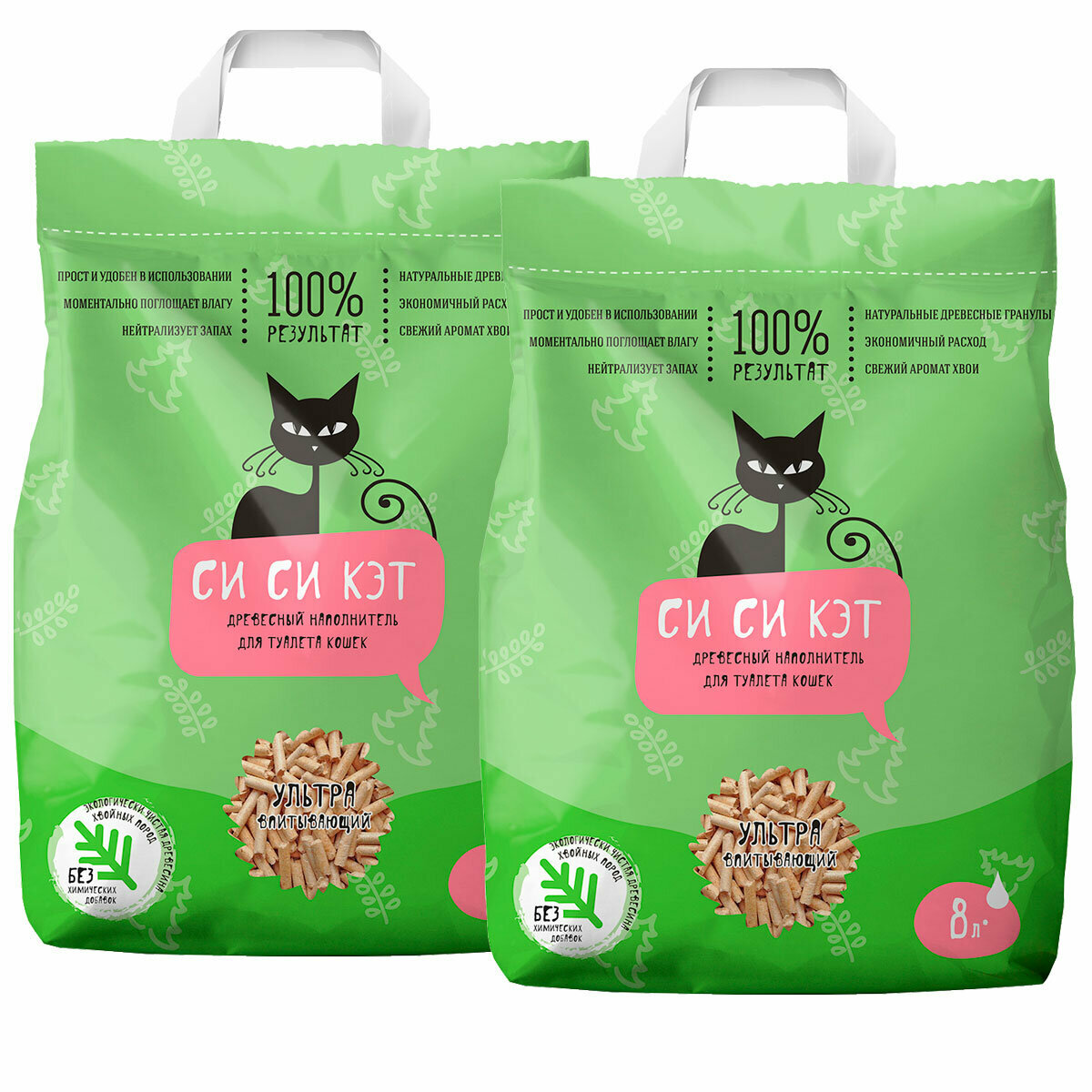 СИ СИ КЭТ наполнитель древесный для туалета кошек (8 + 8 л)