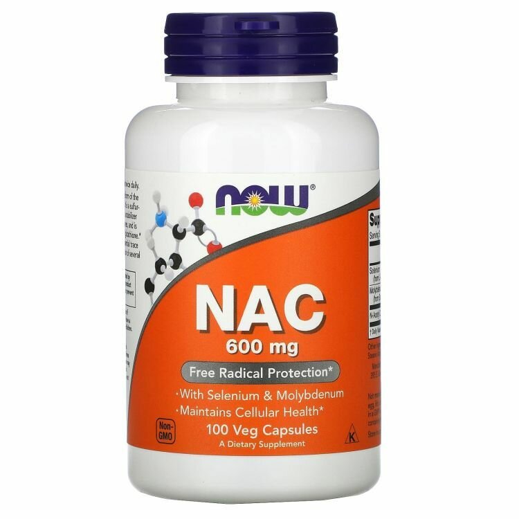 Now Foods, NAC (N-ацетилцистеин), 600 мг, 100 растительных капсул