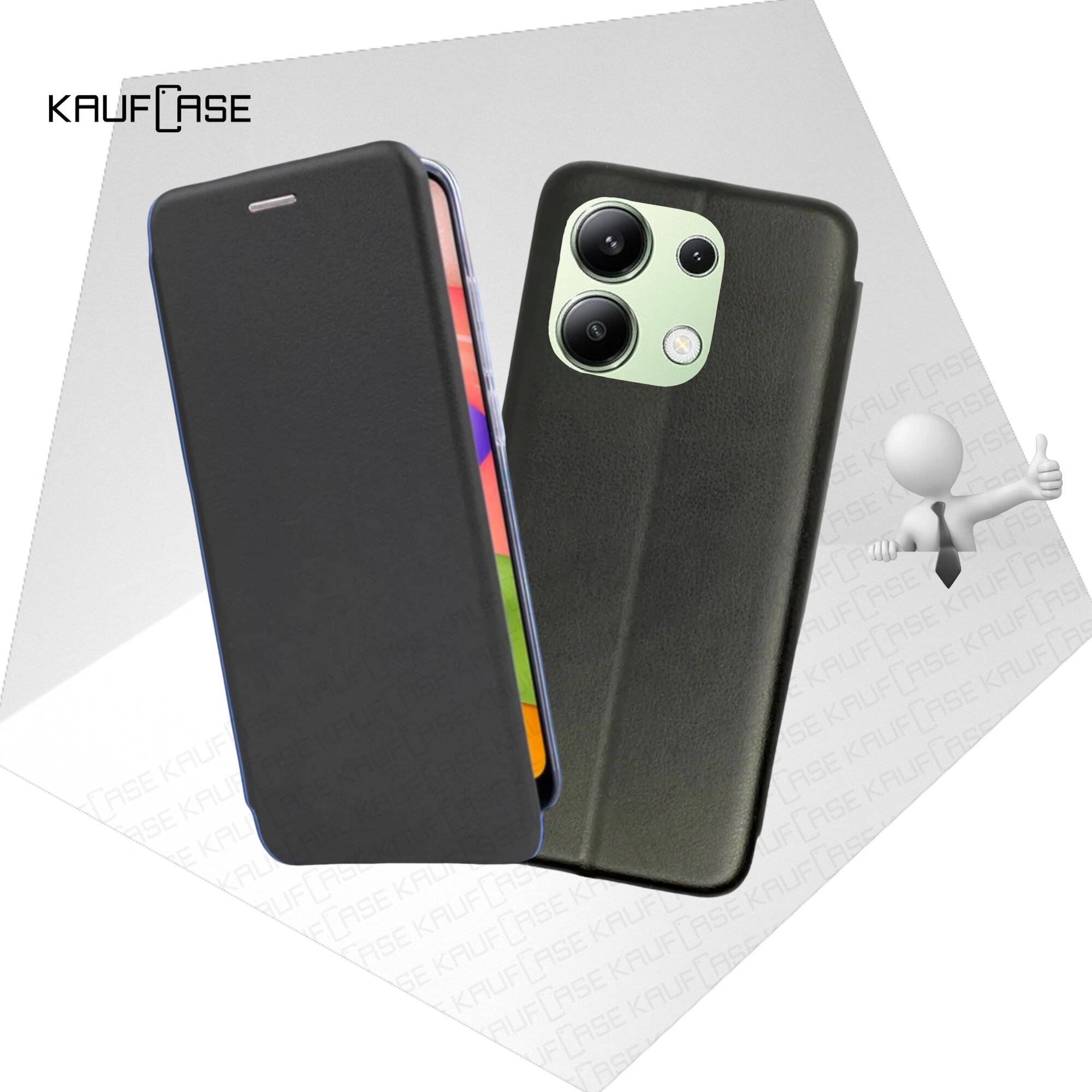 Чехол книжка для телефона Xiaomi Redmi Note 13 4G (6.67"), черный. Текстура под кожу