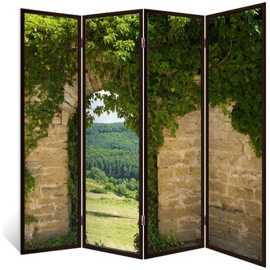 Ширма перегородка Декор Депо для комнаты деревянная "Арка" двухсторонняя с картинкой (природа) 4 створки венге 176х185 см 14 кг