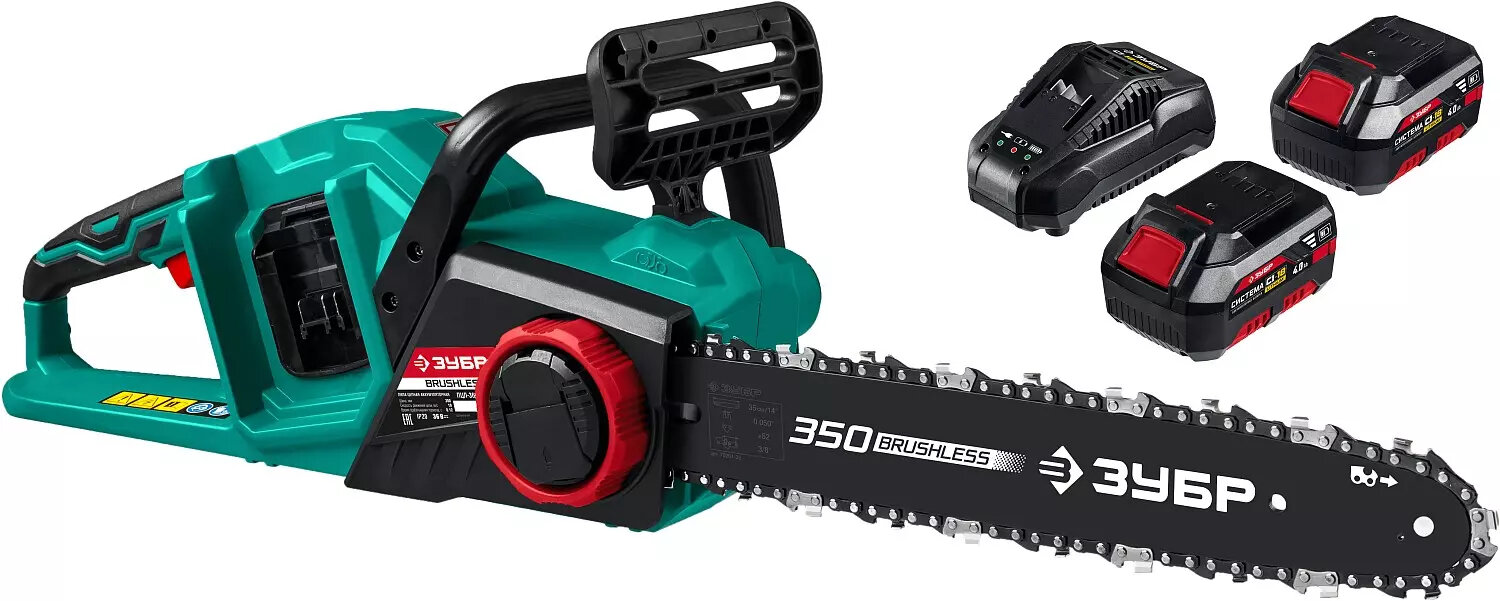 Бесщеточная цепная пила ЗУБР 36В 2х18В АКБ 4Ач ПЦЛ-3635-42