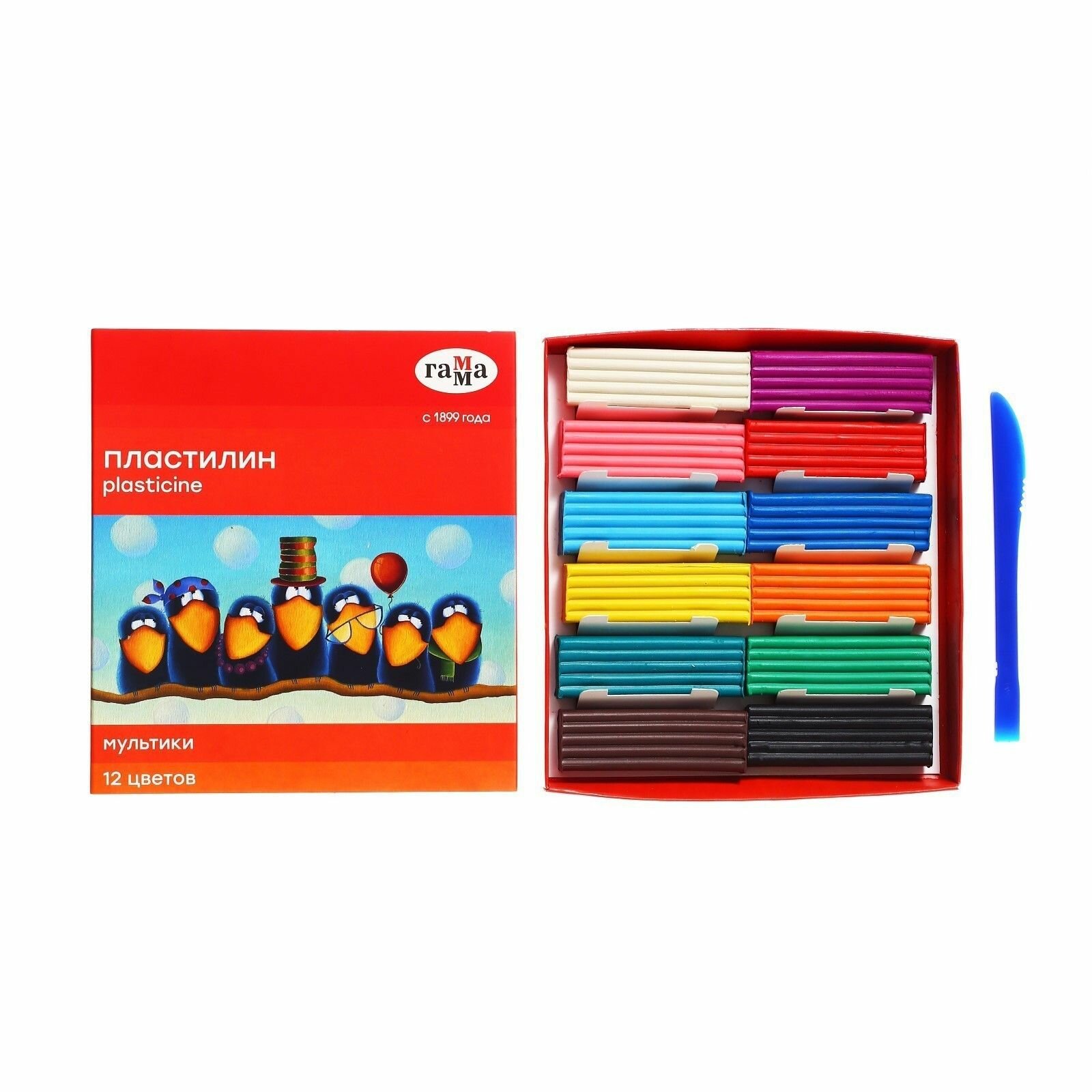 Пластилин 12 цветов 240 г, Гамма Мультики , со стеком, картонная упаковка