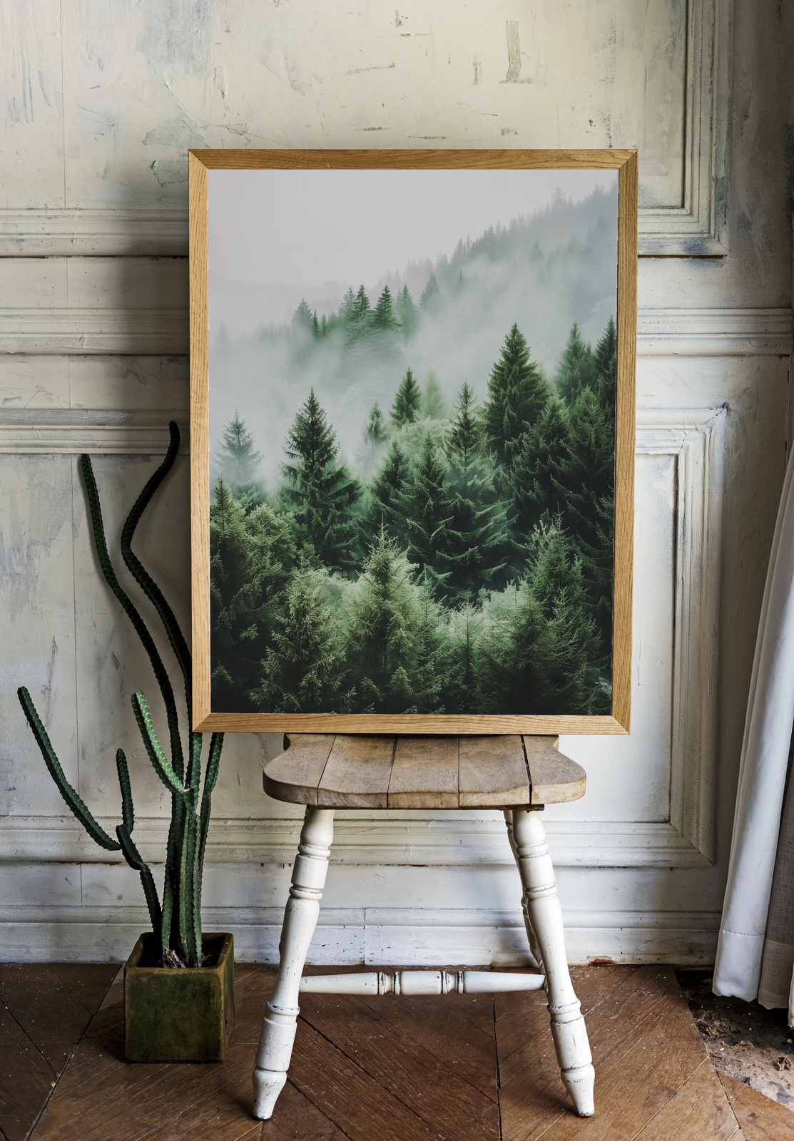 Постер "Утренний туман в еловом лесу" 60x90 без рамы