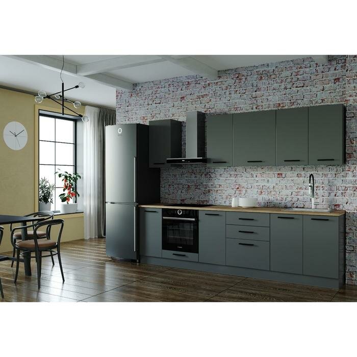 Кухня прямая «Антрацит», со столешницей, 2800×600 мм, цвет антрацит/дуб вотан/антрацит