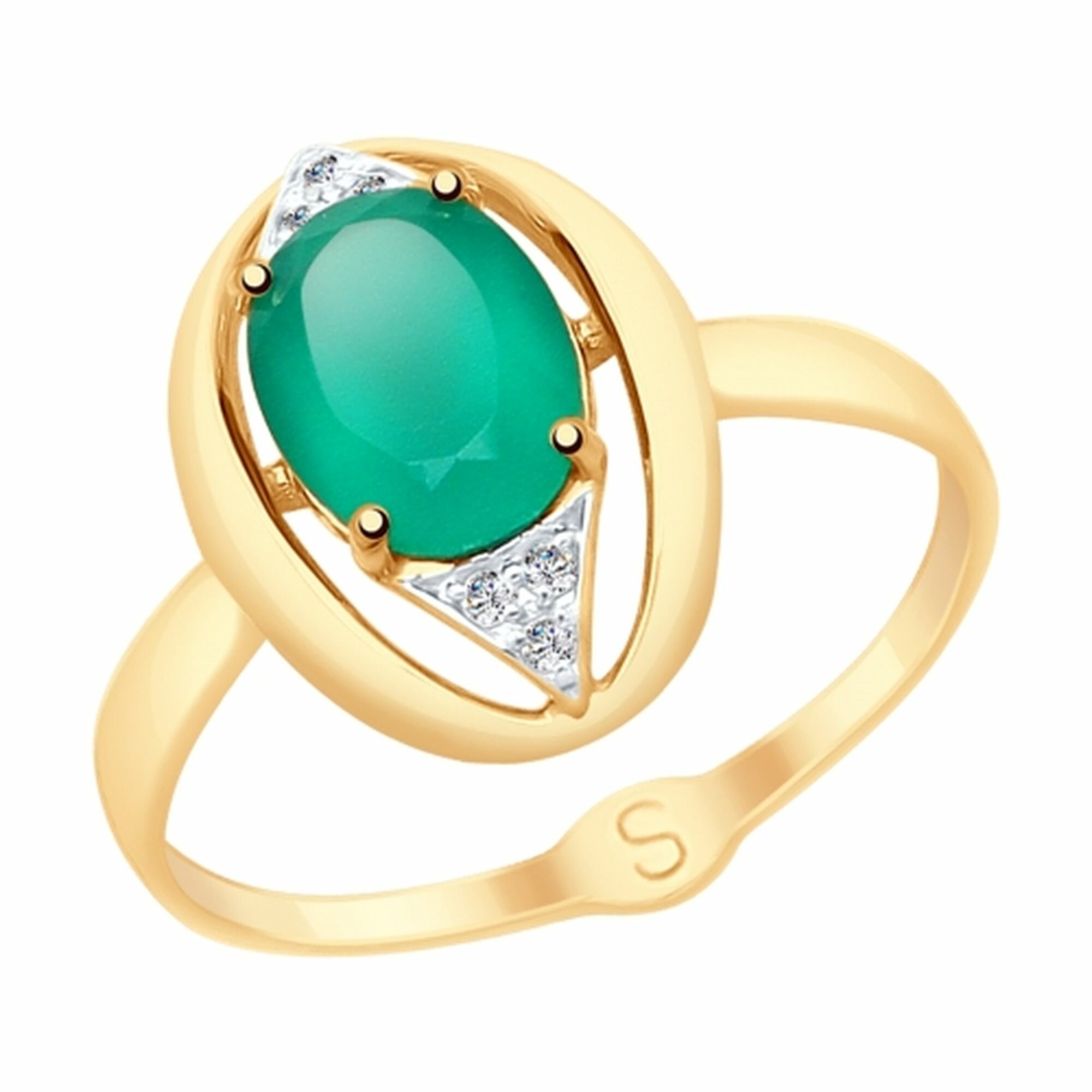 Кольцо, красное золото, 585 проба, фианит, агат