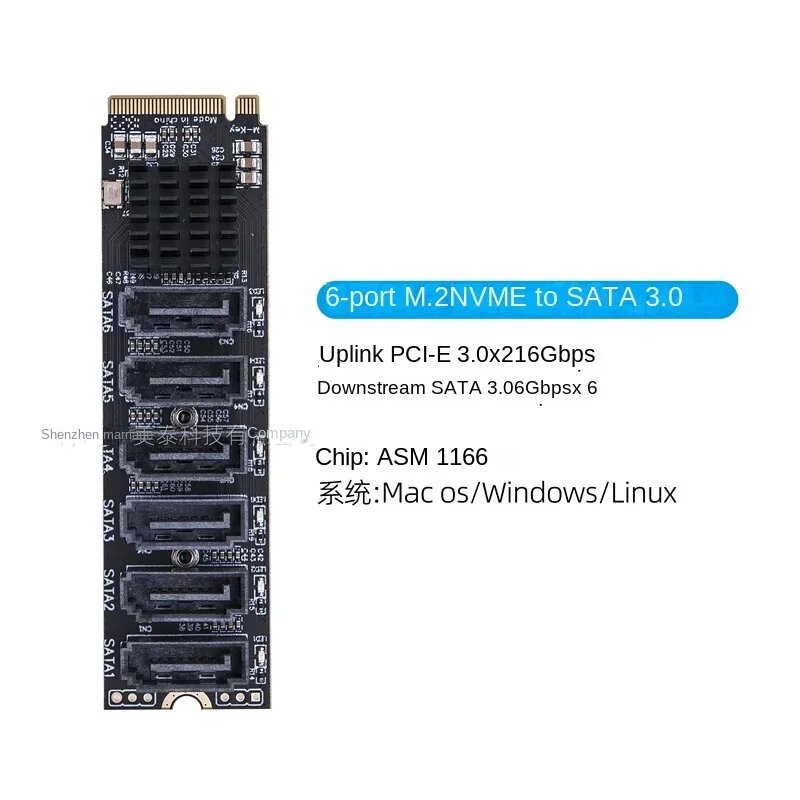 FOVORE Адаптер M.2 на SATA3.0 NVME to 6-port SATA