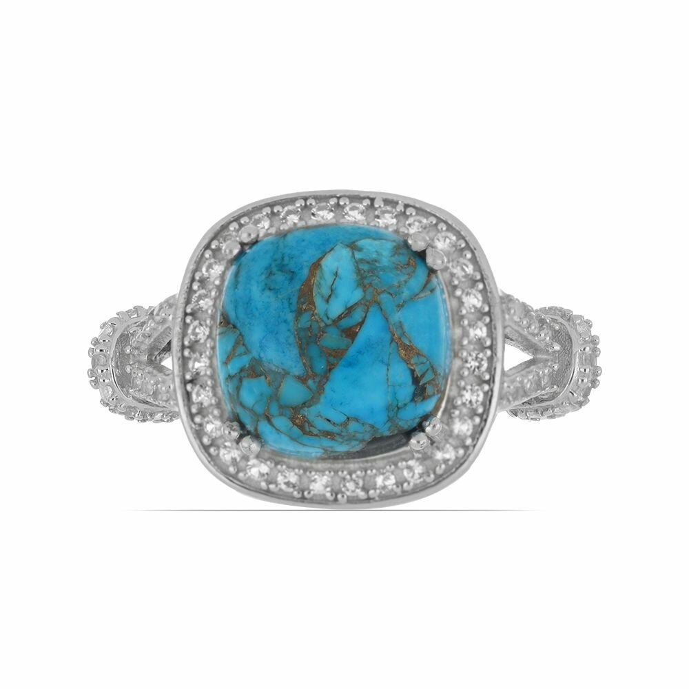 Кольцо, серебро, 925 проба, родирование, бирюза, топаз