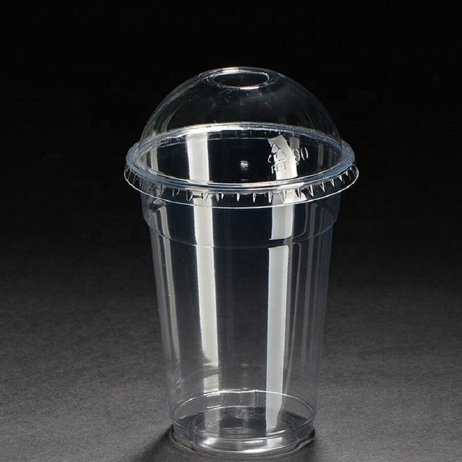 Стакан 500мл с купольной крышкой с отверстием прозрачный УЮ, ПЭТ