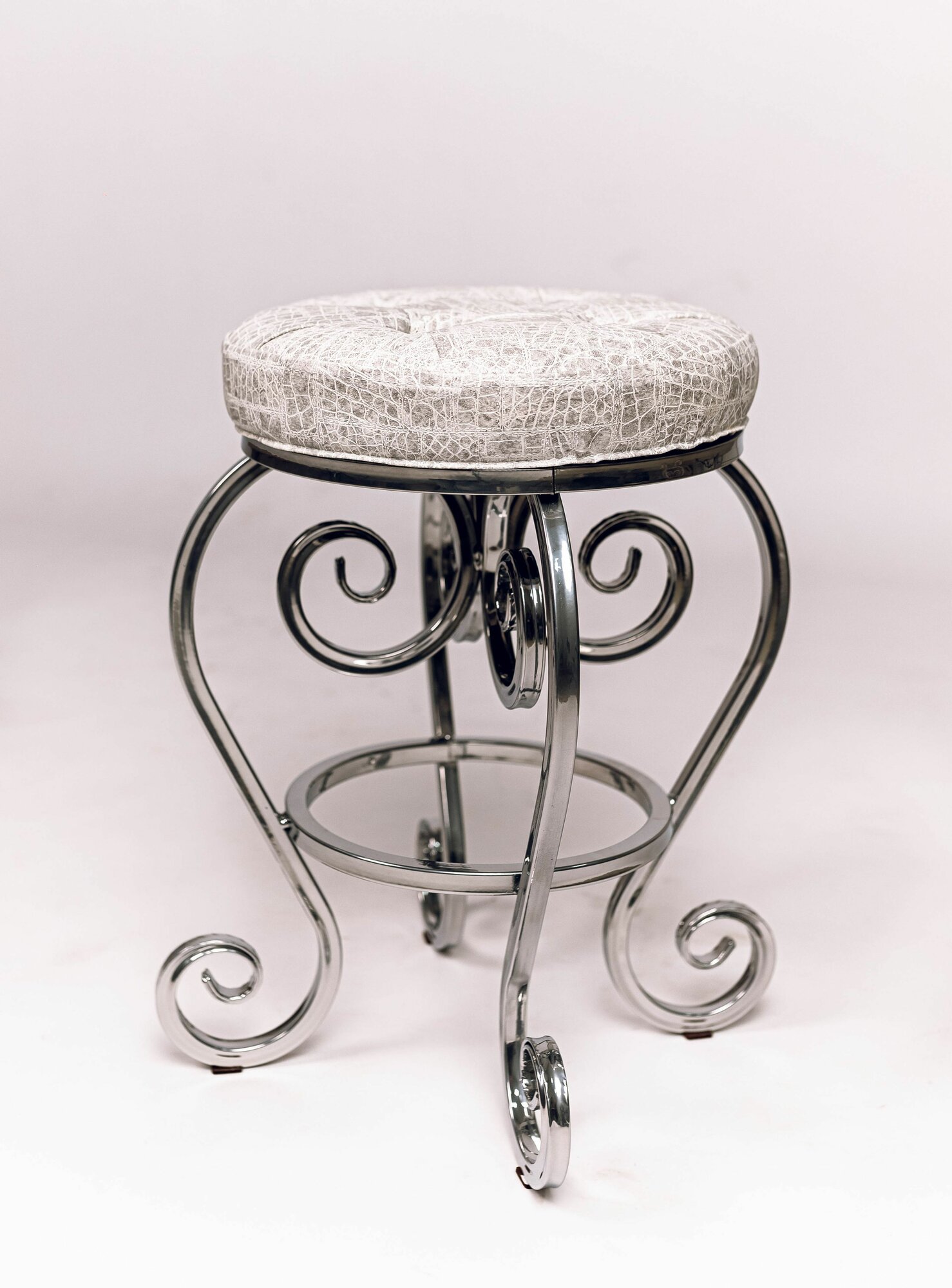 Пуф табурет для кухни гостиной прихожей с мягким сиденьем железный каркас витой, ширина 33 см х высота 49 см, Мрамор на хроме , 1 шт