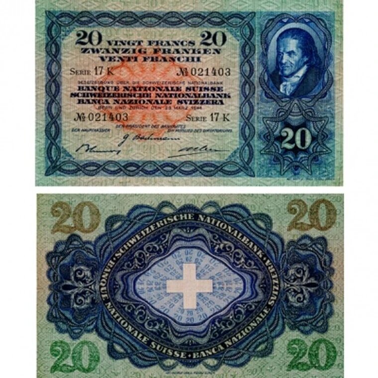 20 франков 1944 Швейцарская конфедерация, сувенирная копия, банкноты и купюры редкие коллекционные
