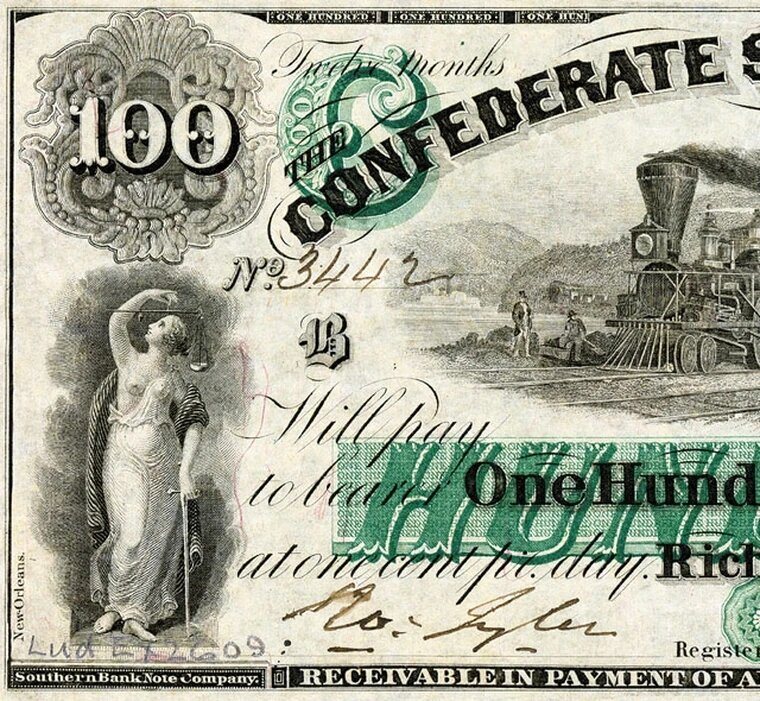 100 долларов 1861 Конфедерация Ричмонд сувенирная копия, банкноты и купюры редкие коллекционные