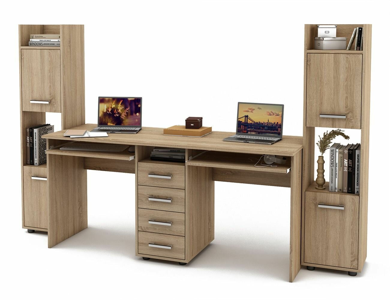 Стол письменный для двоих со стеллажами Остин (Ливерпуль) 8К письменный стол, тумба, стеллаж,