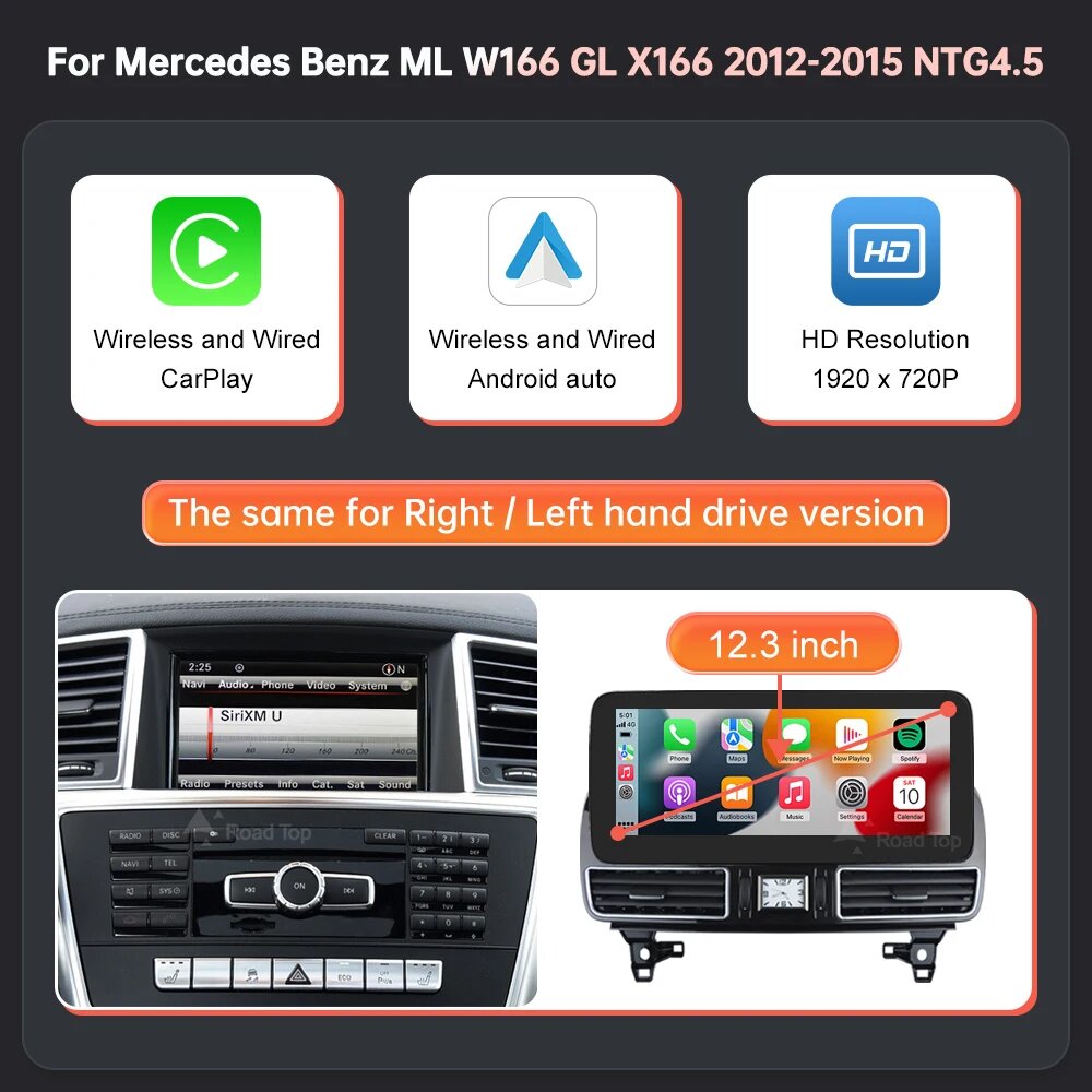 1920*720 беспроводной CarPlay Android авто мультимедийный экран дисплея для Mercedes-Benz ML GL W166 X166 2012-2015 NTG4.5 радио