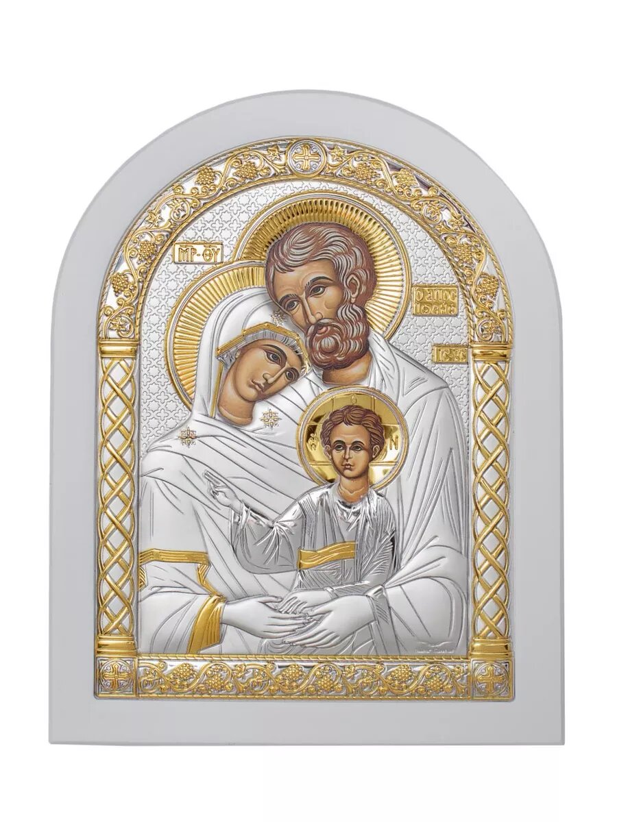 Икона серебряная, греческая Св, Семейство, 86х112мм