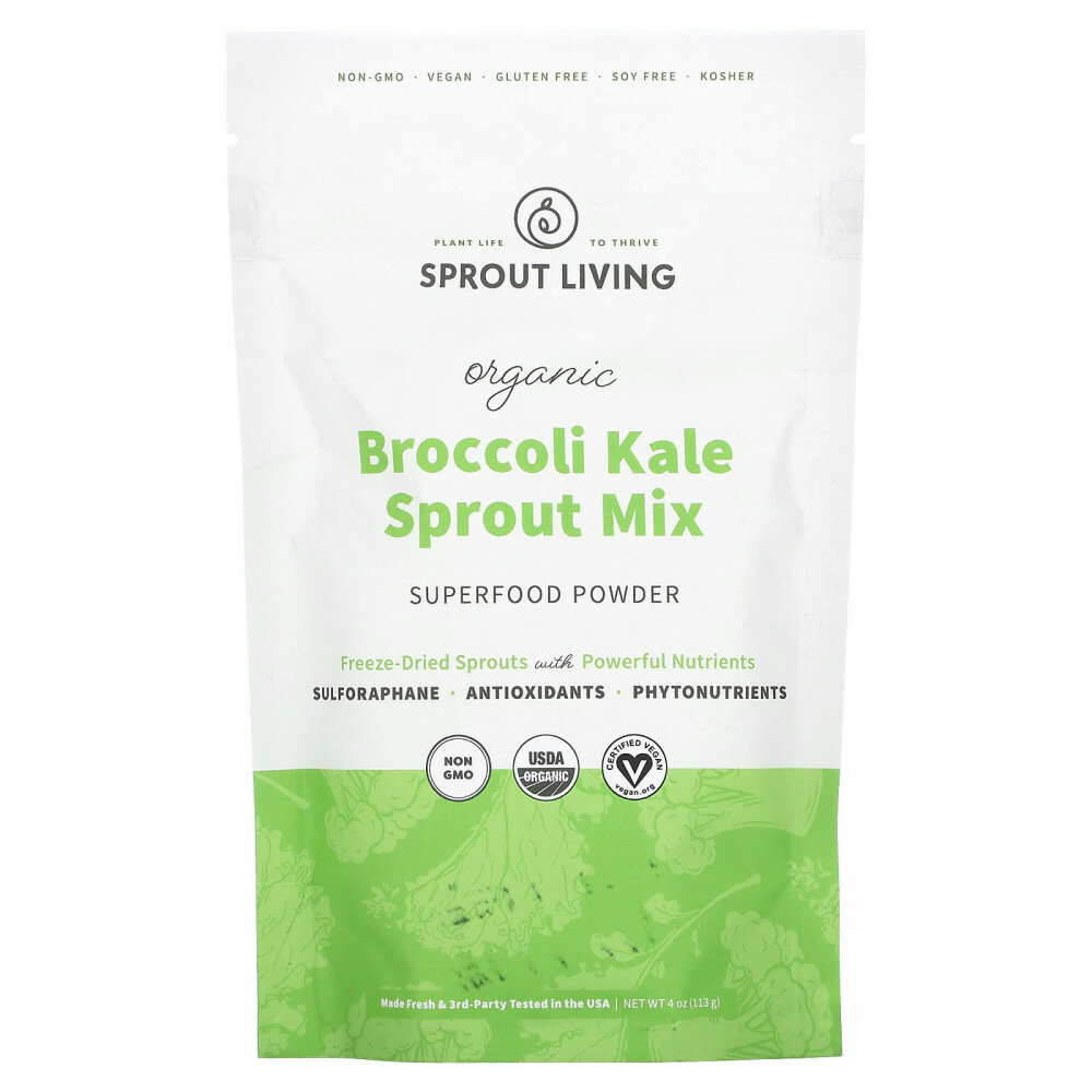Sprout Living, порошок из органической смеси ростков брокколи и кудрявой капусты, 113 г (4 унции)