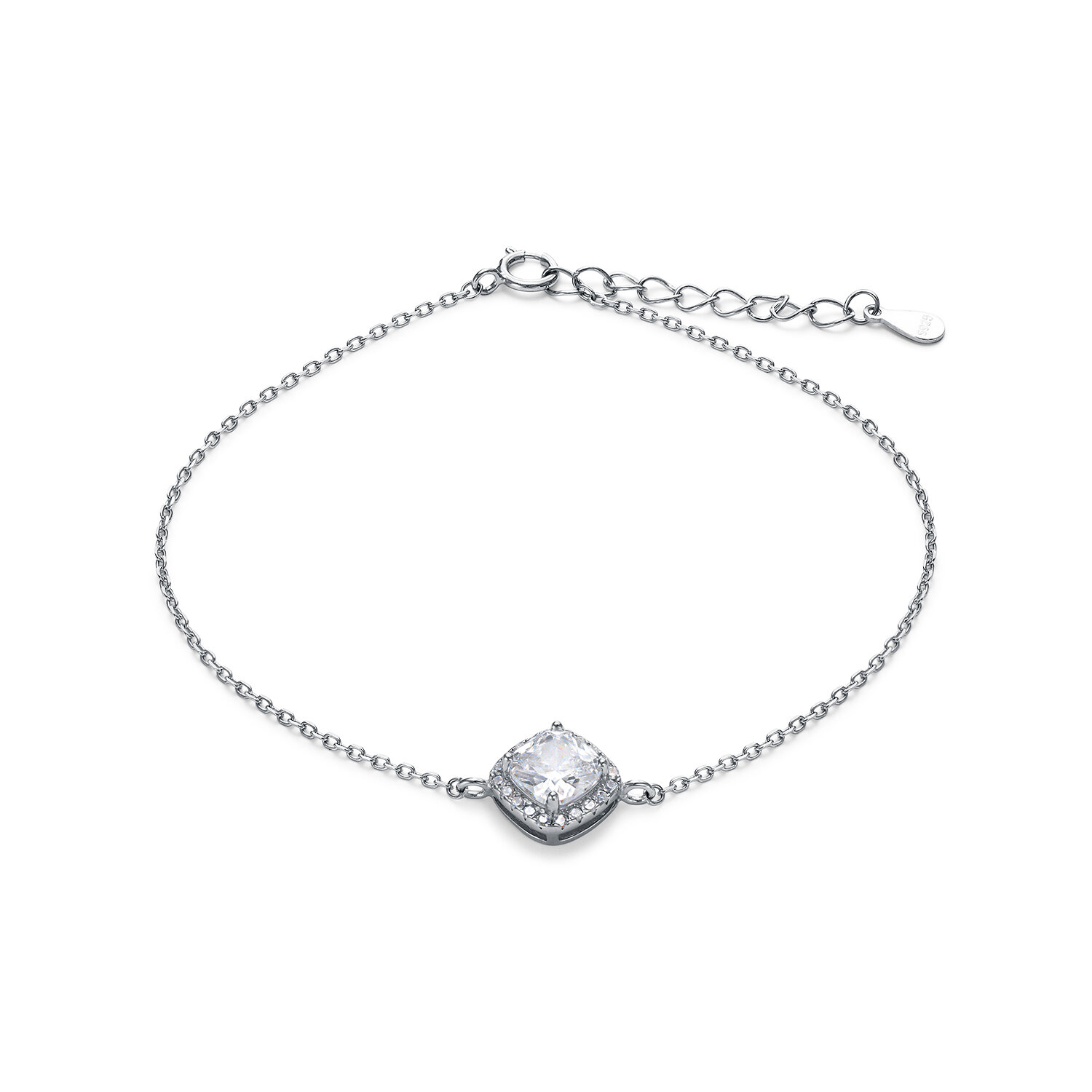 Браслет-цепочка, серебро, 925 проба, родирование, фианит