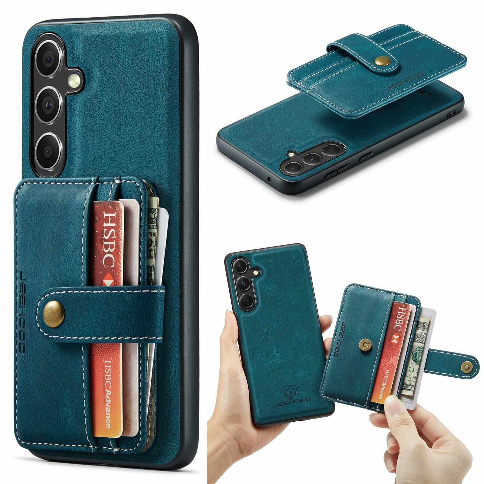 JEEHOOD Кожаный деловой чехол для Samsung Galaxy A34/ Самсунг Галакси А34, с блокировкой RFID и магнитной застежкой, держателем для карт и карманом