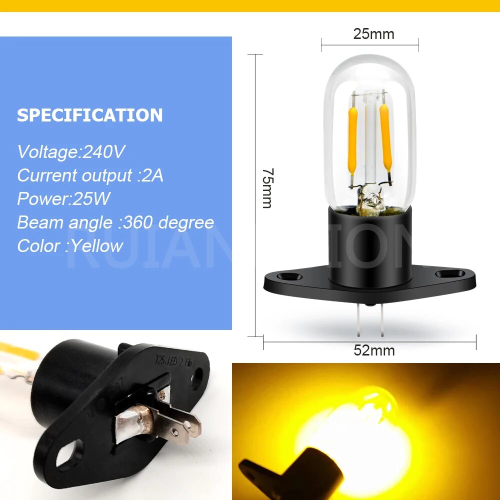 Ruiandsion Z187 T170 Светодиодная лампа для микроволновки белый/желтый 240В Yellow, 1pc
