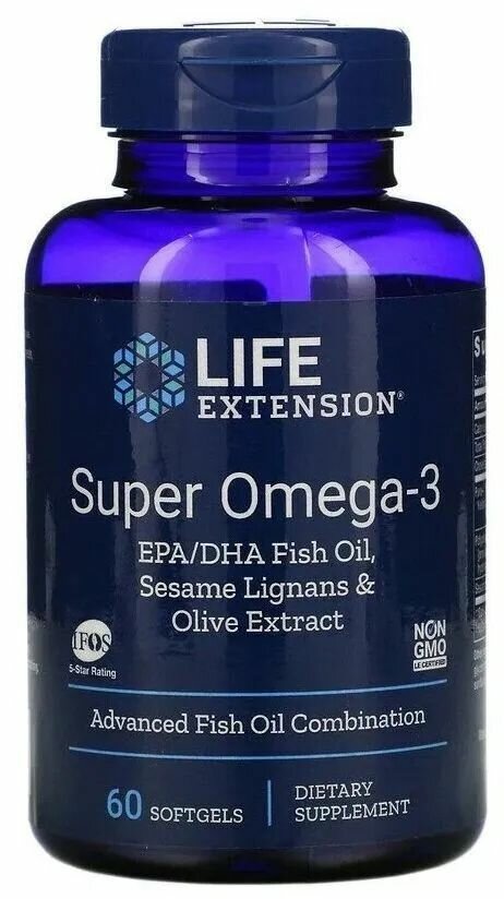Life Extension Super Omega-3 60 капсул, Супер Омега 3 (рыбий жир)