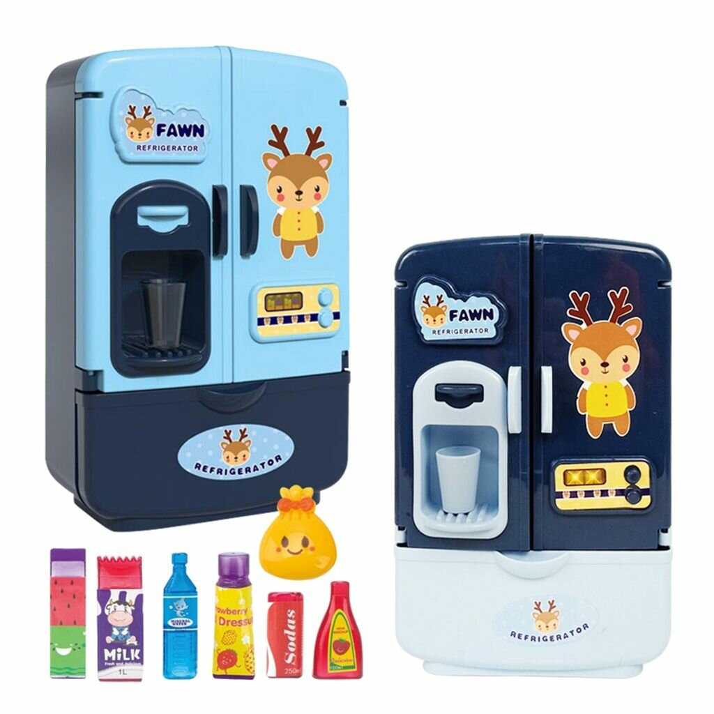 Холодильник для девочек First, ролевая игра, детская кухня, реалистичный кукольный домик, винтажная морозильная камера, расположенная рядом друг с другом