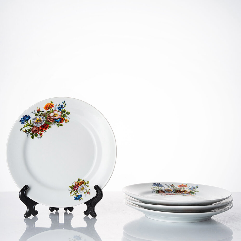 Набор фарфоровых тарелок мелких 175 мм. "Букет цветов" ф. Идиллия" 4шт, Добрушский фарфоровый завод