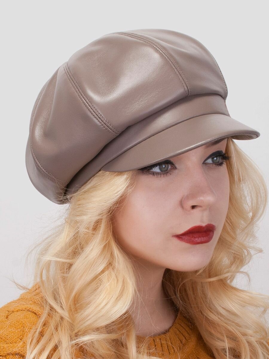 Кепка зимняя, из кожи и меха для женщин