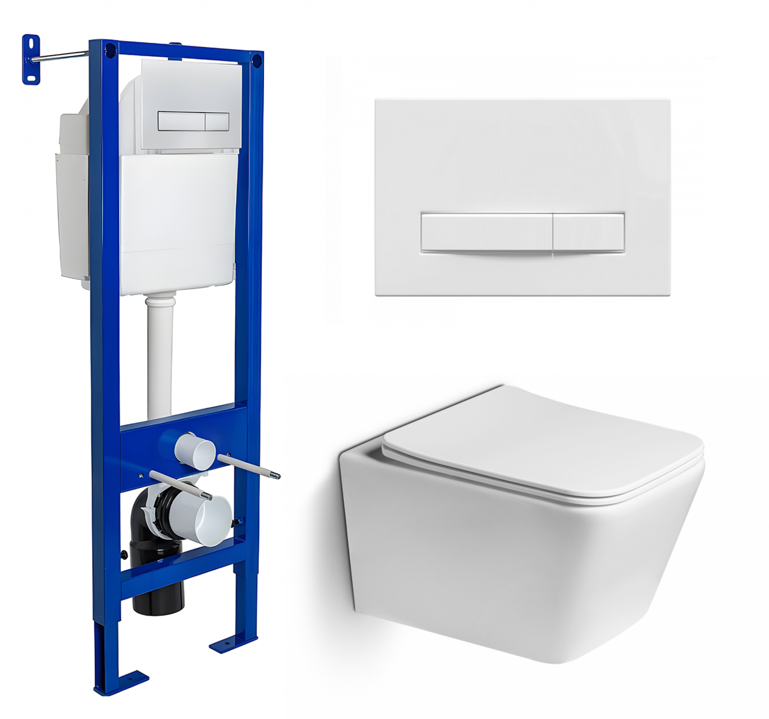 Комплект 3 в 1 инсталляция Berges Wasserhaus Atom Line 410 + Унитаз подвесной SantiLine SL-5007 + кнопка белая