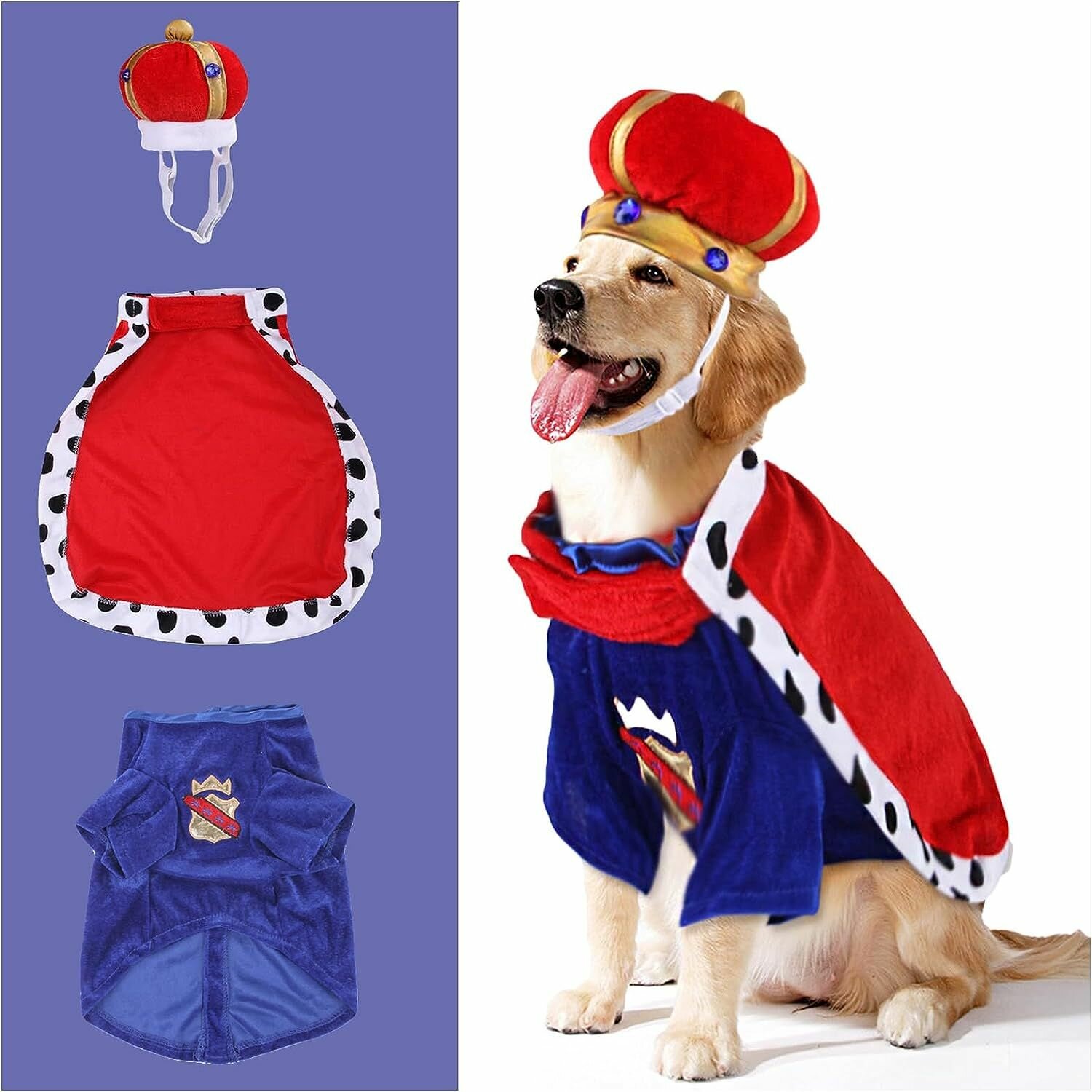 Костюм короля собак на Хэллоуин - плащ, шапка с короной и капюшон для собак мелких и средних пород