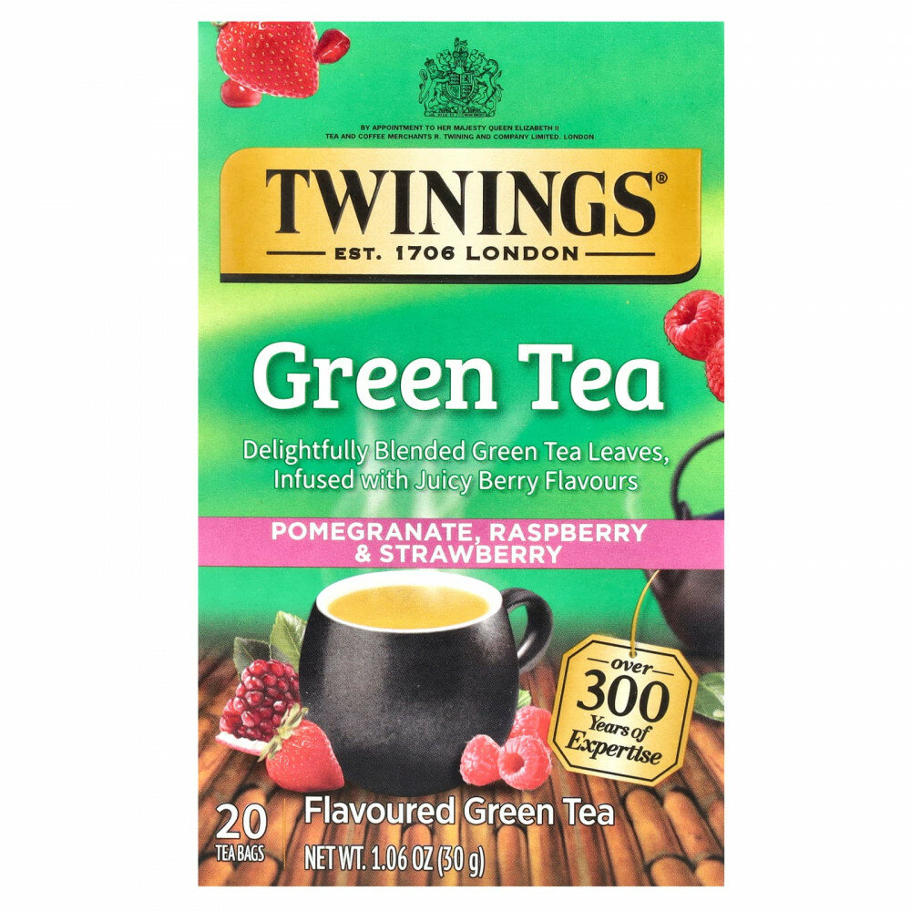 Twinings, зеленый чай, гранат, малина и клубника, 20 чайных пакетиков, 30 г (1,06 унции)