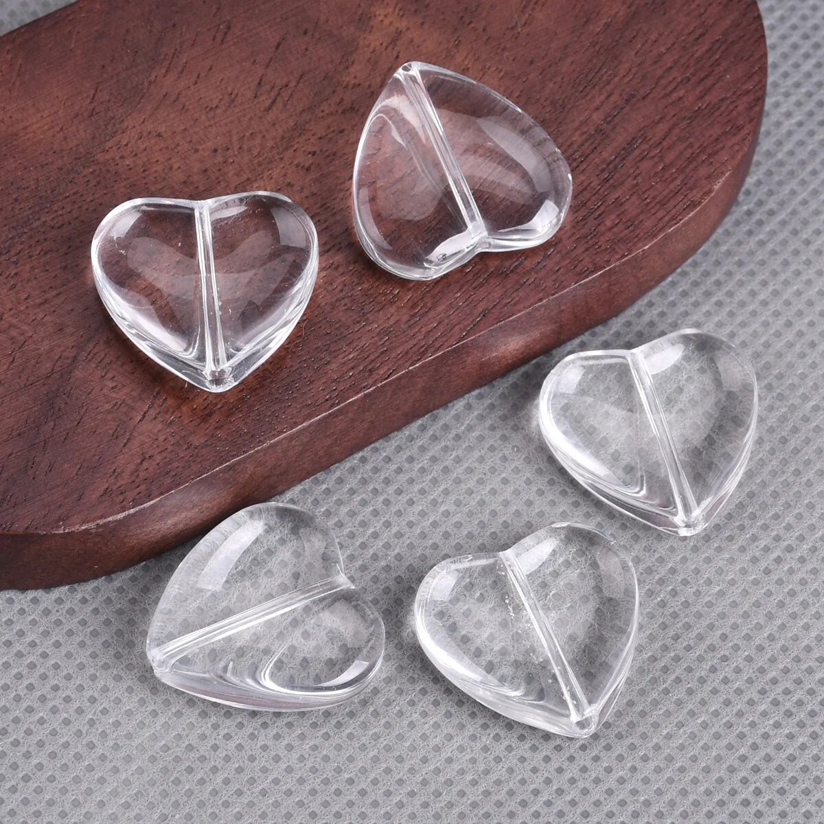 5 шт. Стеклянные бусины-сердечки Clear, Серебряный