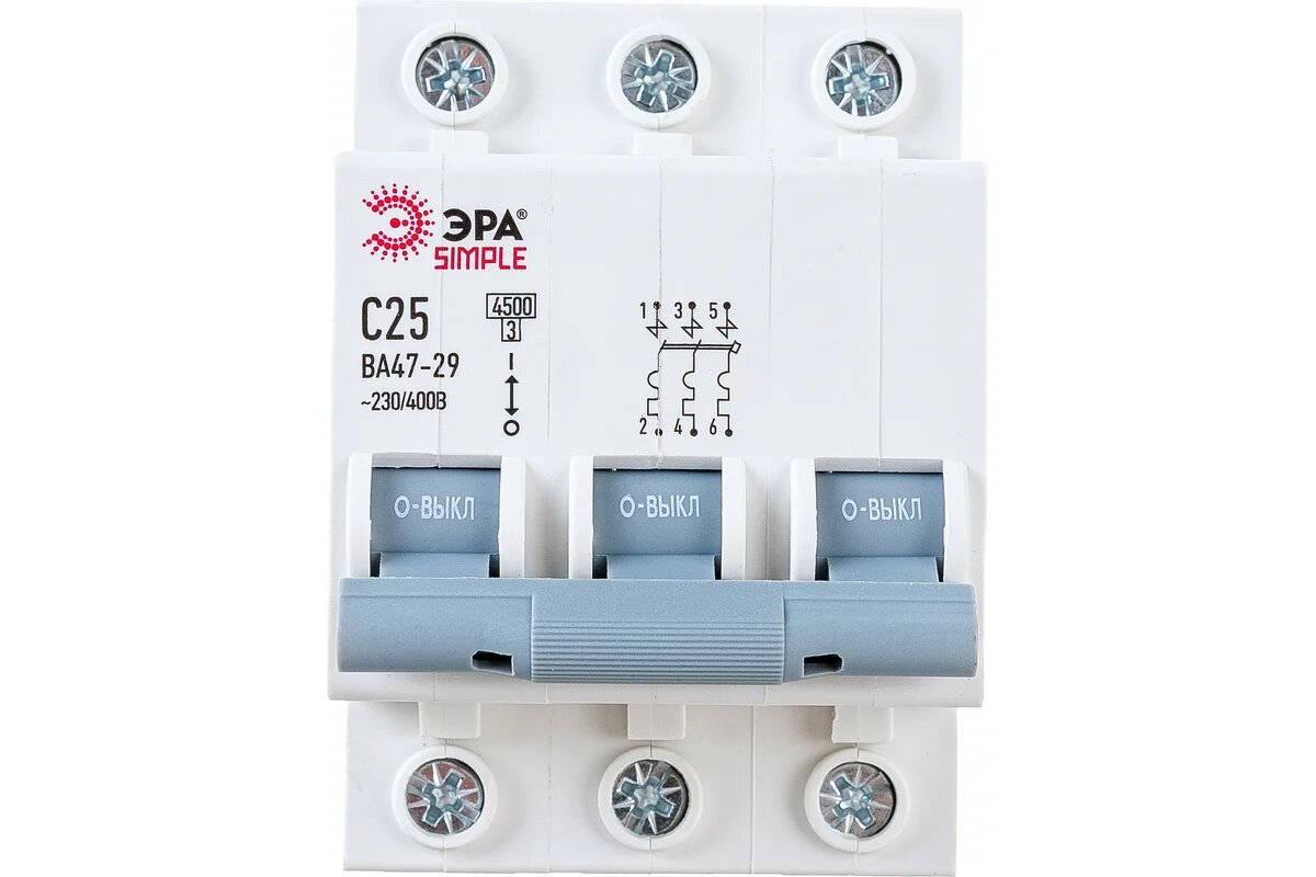ЭРА SIMPLE ВА 47-29 3P 25А C 4,5кА Б0039240 автоматический выключатель для DIN-рейки