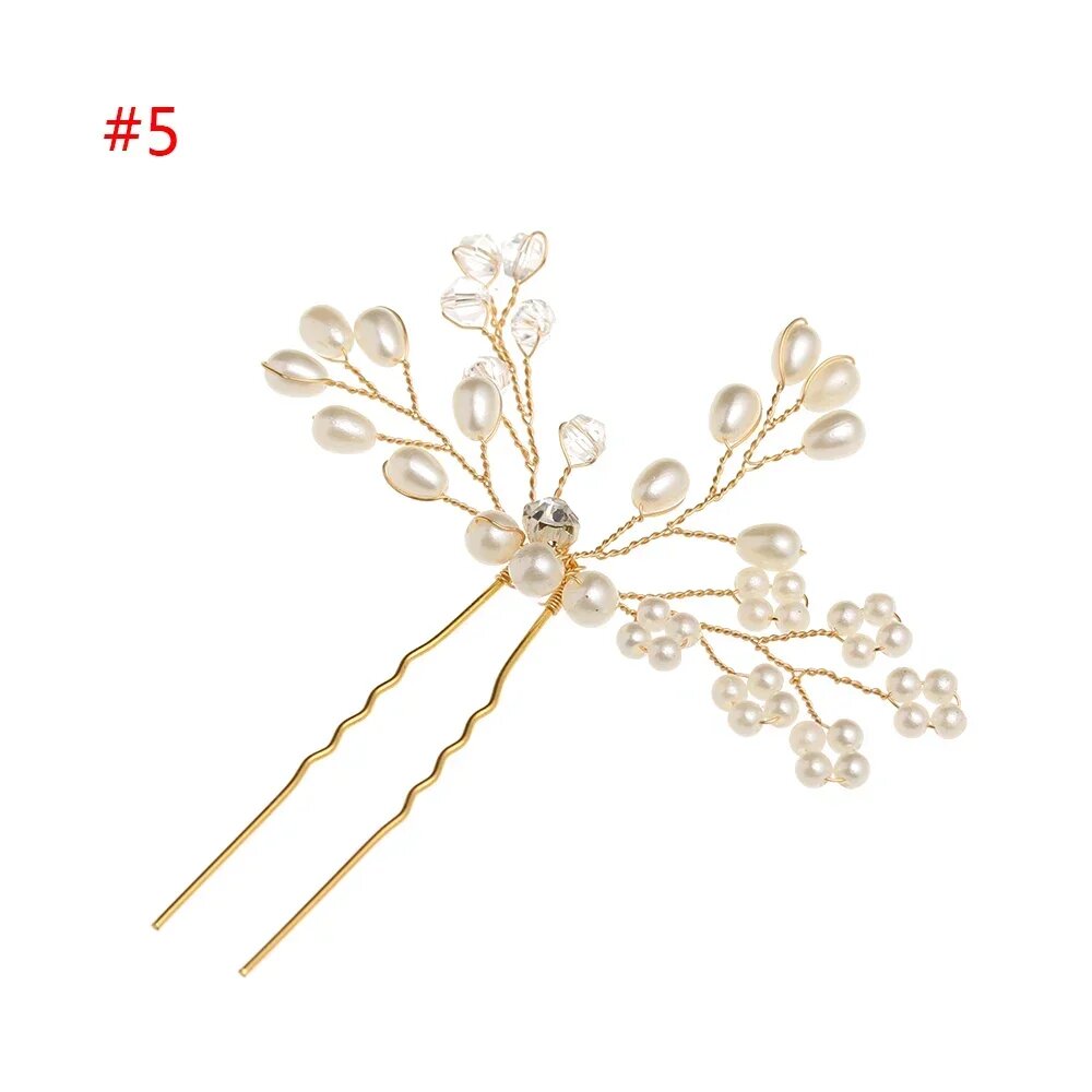 Золотые заколки для волос с жемчугом maxgoods 5