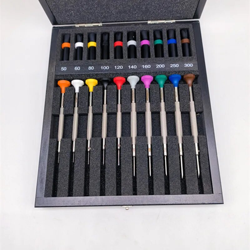 Отвертка BERGEON 30081-AC10 для обслуживания часов, деревянная коробка, 10 шт, шлицевая отвертка 0,5-3,0