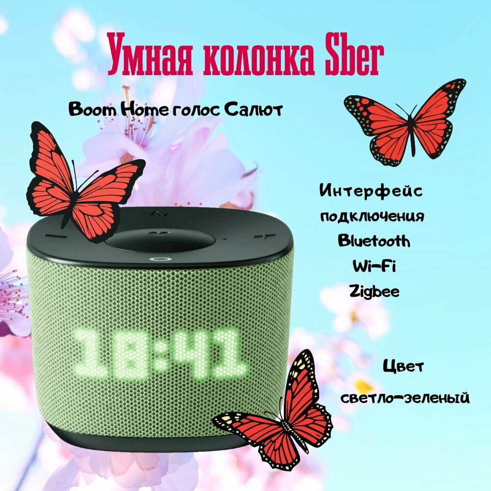 Умная колонка Sber Boom Home SBDV-00171VB голос Салют светло-зеленый 8W Mono BTWi-Fi