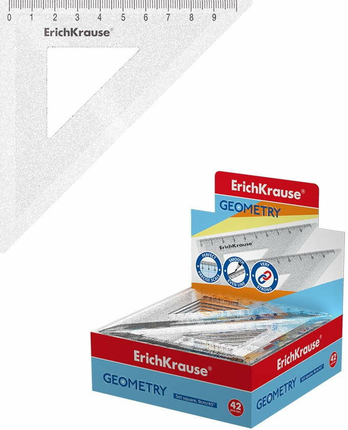 Угольник пластиковый ErichKrause Glitter,9см/45, прозрачный,