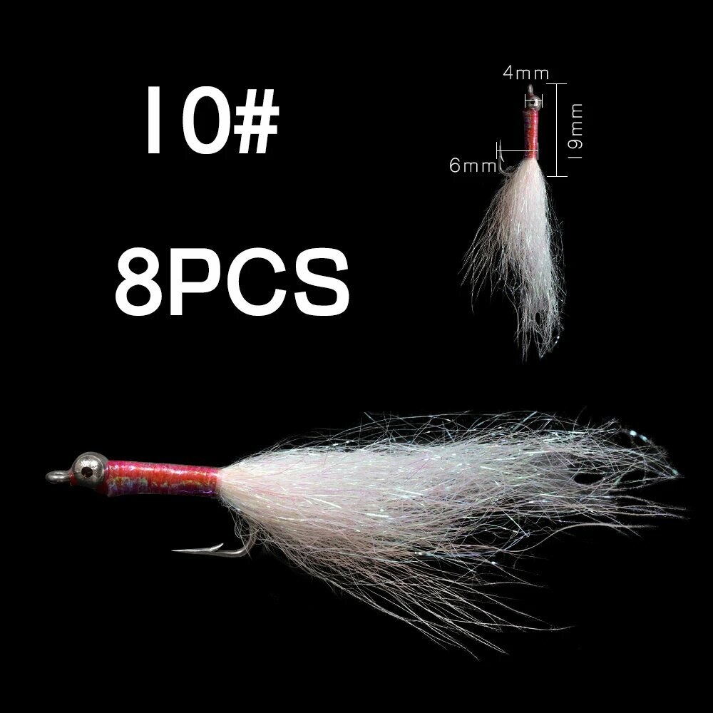 Bimoo Летать белая ледяная стример нахлыстовая приманка 8 шт. Красный, 8pcs B size 10