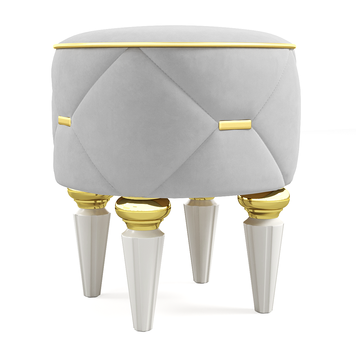 Пуфик Дубай Круглый на Высоких ножках Велюр светло-серый / ножки - слоновая кость Djivani
