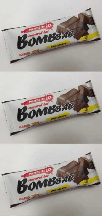 Батончик Bombbar с высоким содержанием протеина, Двойной шоколад, 60 гр, 3 шт