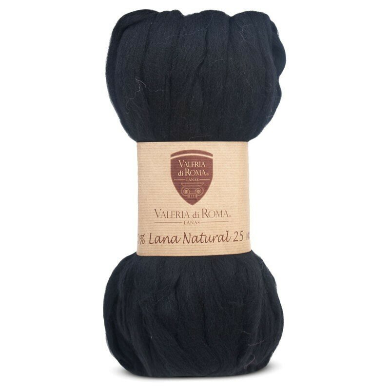 100% Lana Natural 25м Valeria di Roma, цвет 999 черный, 2шт*(25м/100г), 100% мериносовая шерсть