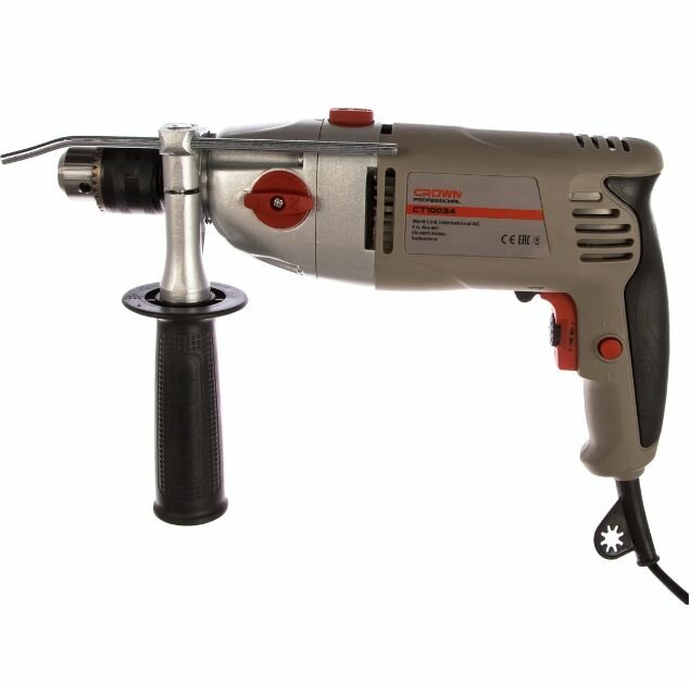 Дрель ударная сетевая CROWN CT10034 (1050Вт, КП 1,5-13мм, 0-2800об/мин, 0-19200уд/мин, вес 2,8кг) professional