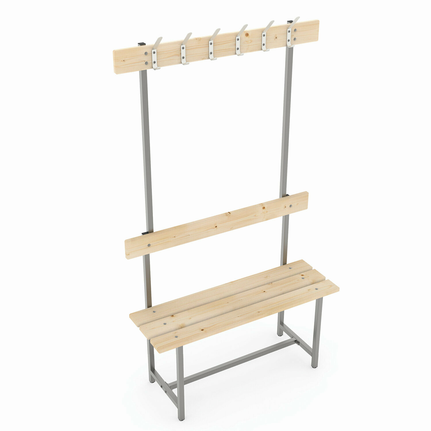 Скамья с вешалкой и спинкой Титан свт, 4 1765х1000х395 мм, 6 крючков дерево, металлокаркас