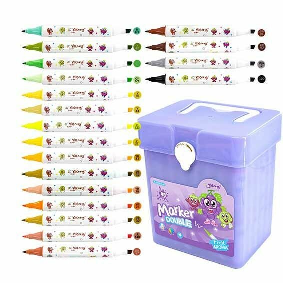 Маркеры для скетчинга Yalong двусторонние, 48 цветов, пуле- и клиновидные, 1-6 мм, ароматизированные, пенал (YL221812-48)
