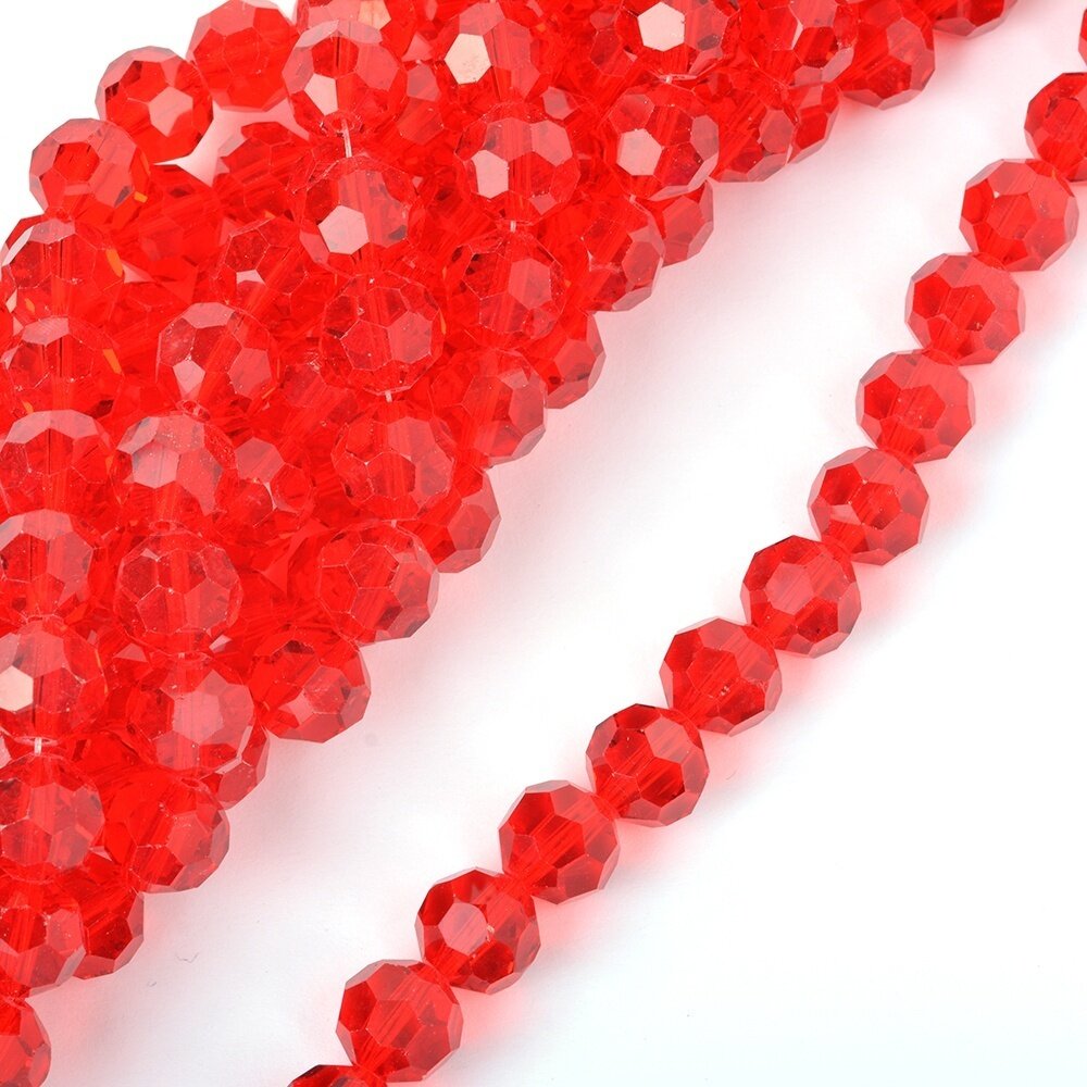 Бусины граненые TBY Рондель (стекло), на нитях, d 12 мм, цвет 27, красный, 50 бусин (БУС. R-2.27.12-2)