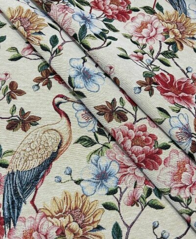 Ткань для штор и мебели, 280*100см Сохо цвет 1, цветы, птицы, гобелен