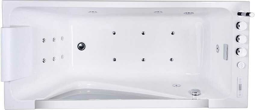 Акриловая ванна Orans 65108R0 R 170x75 см, правая, пристенная, с гидромассажем, белая, с каркасом, с экранами, со смесителем, со сливом-переливом, с подсветкой, с подголовником, с поручнем