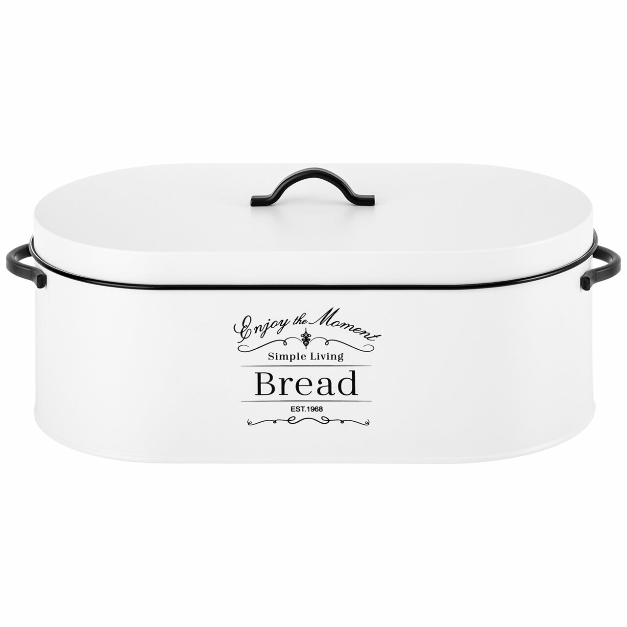 Белая хлебница овальная с крышкой из металла, размеры 34.5×18×15 см, кухонная посуда