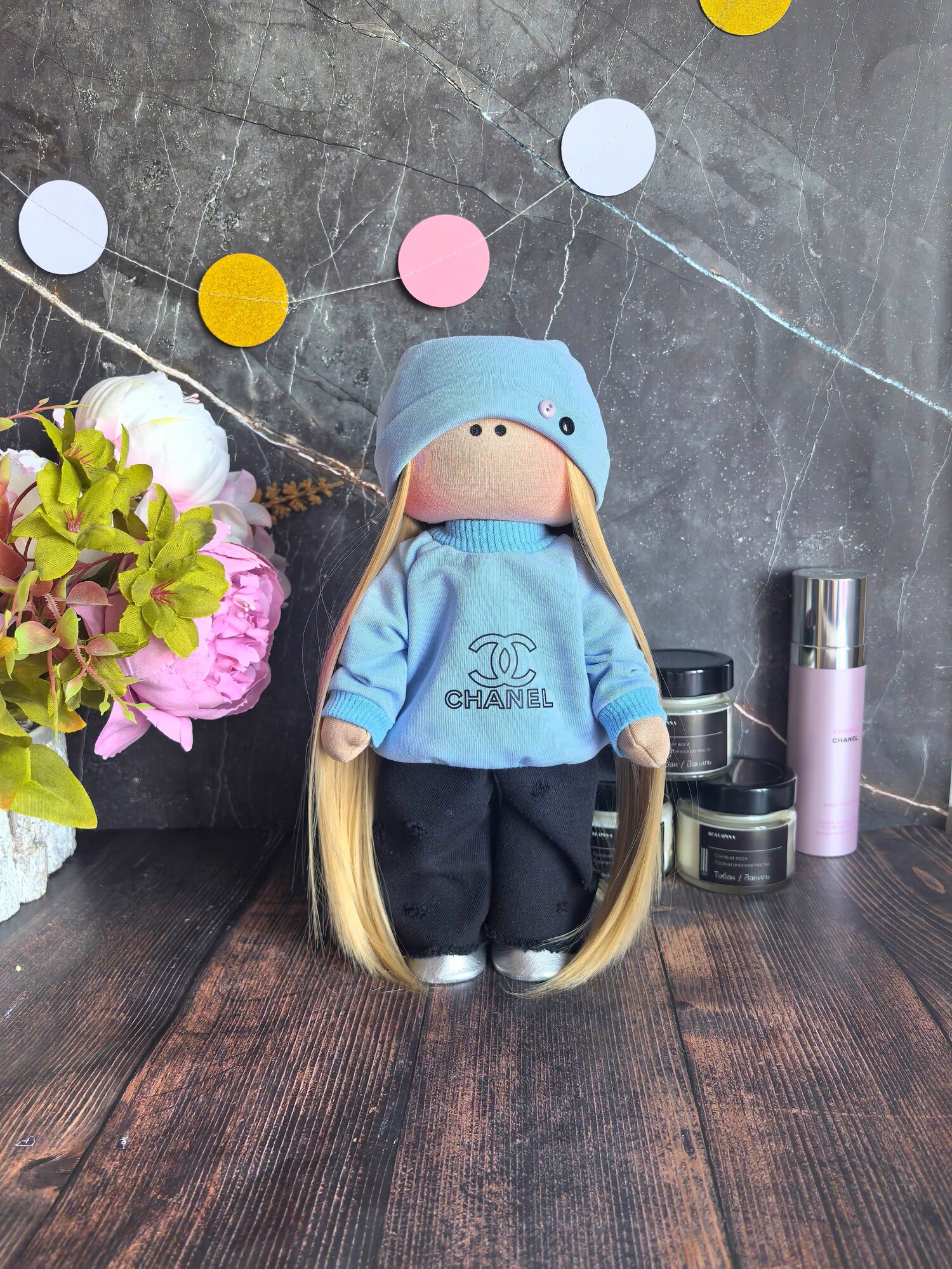 Интерьерная текстильная кукла Тильда 28 см ручной работы